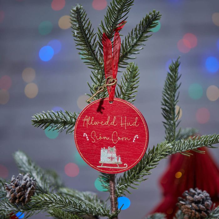 Wooden Christmas Decoration - Allwedd Hud Siôn Corn - Magic Key