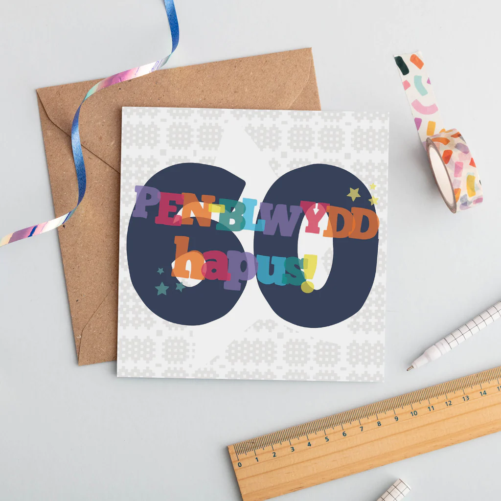 Birthday card 'Pen-blwydd Hapus 60' enfys