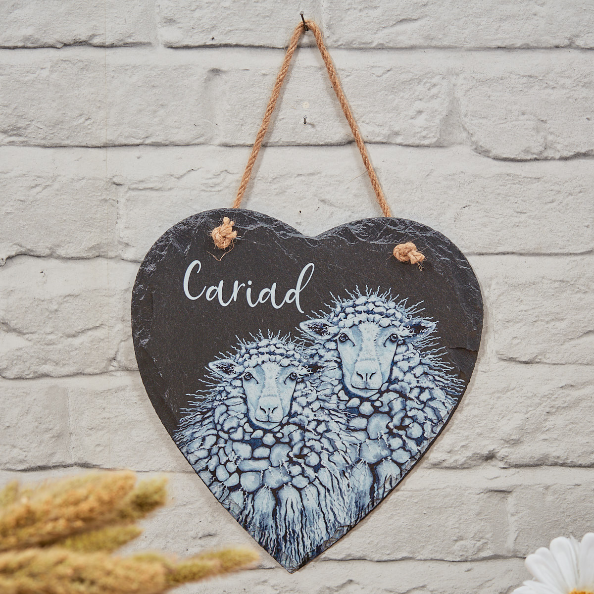 Heart Slate Plaque - Sheep - 'Cariad'