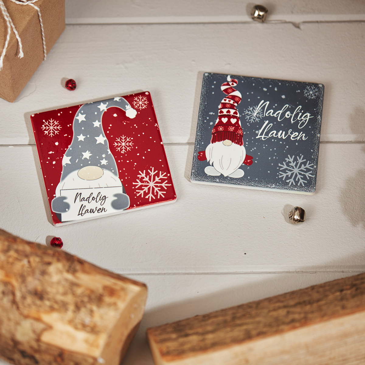 Nadolig Llawen gonk coasters - set of 4