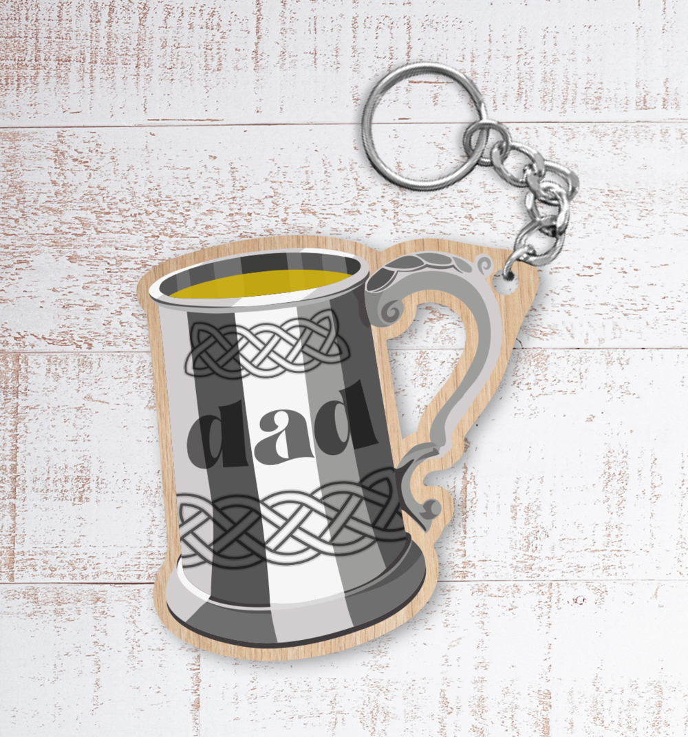 Painted Wooden Keyring 'Dad' tankard