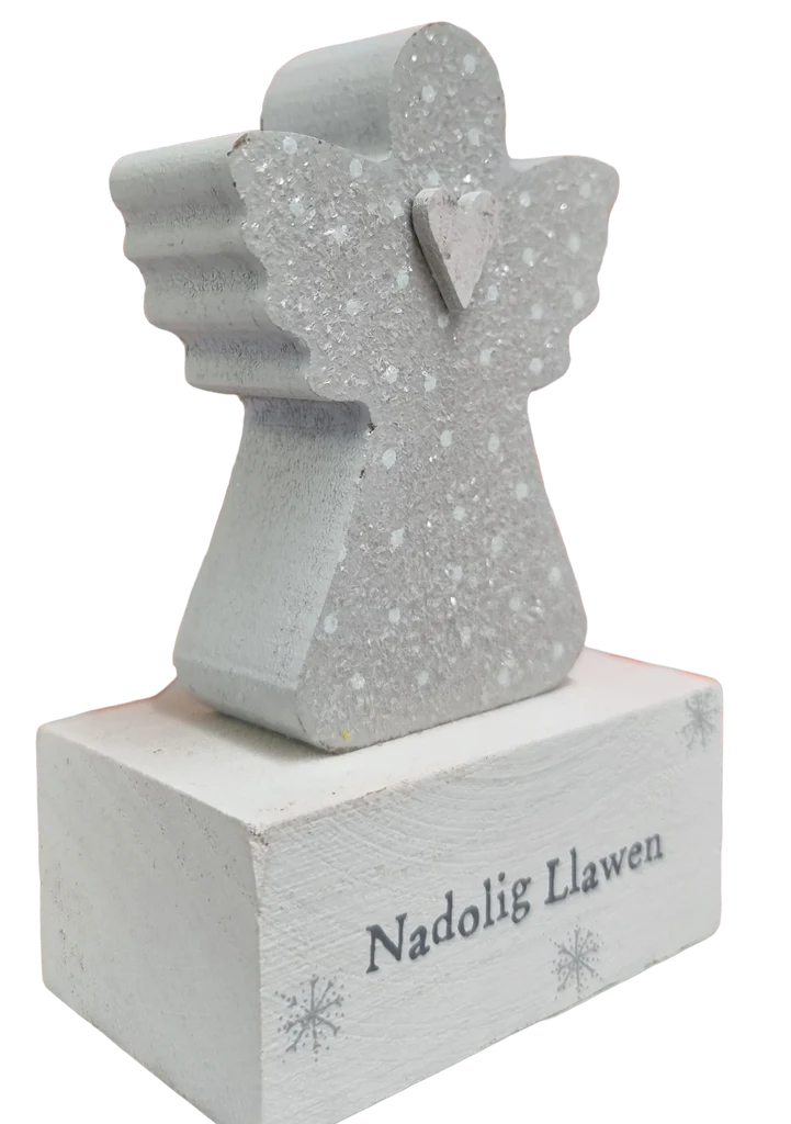 Nadolig Llawen wooden angel block